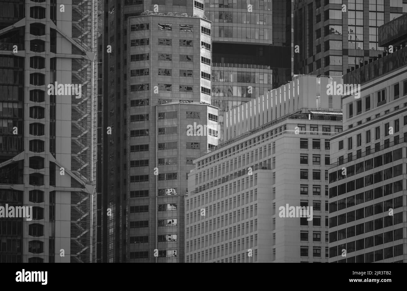 Hong Kong Commercial Building Close Up; black and white color Stock ...