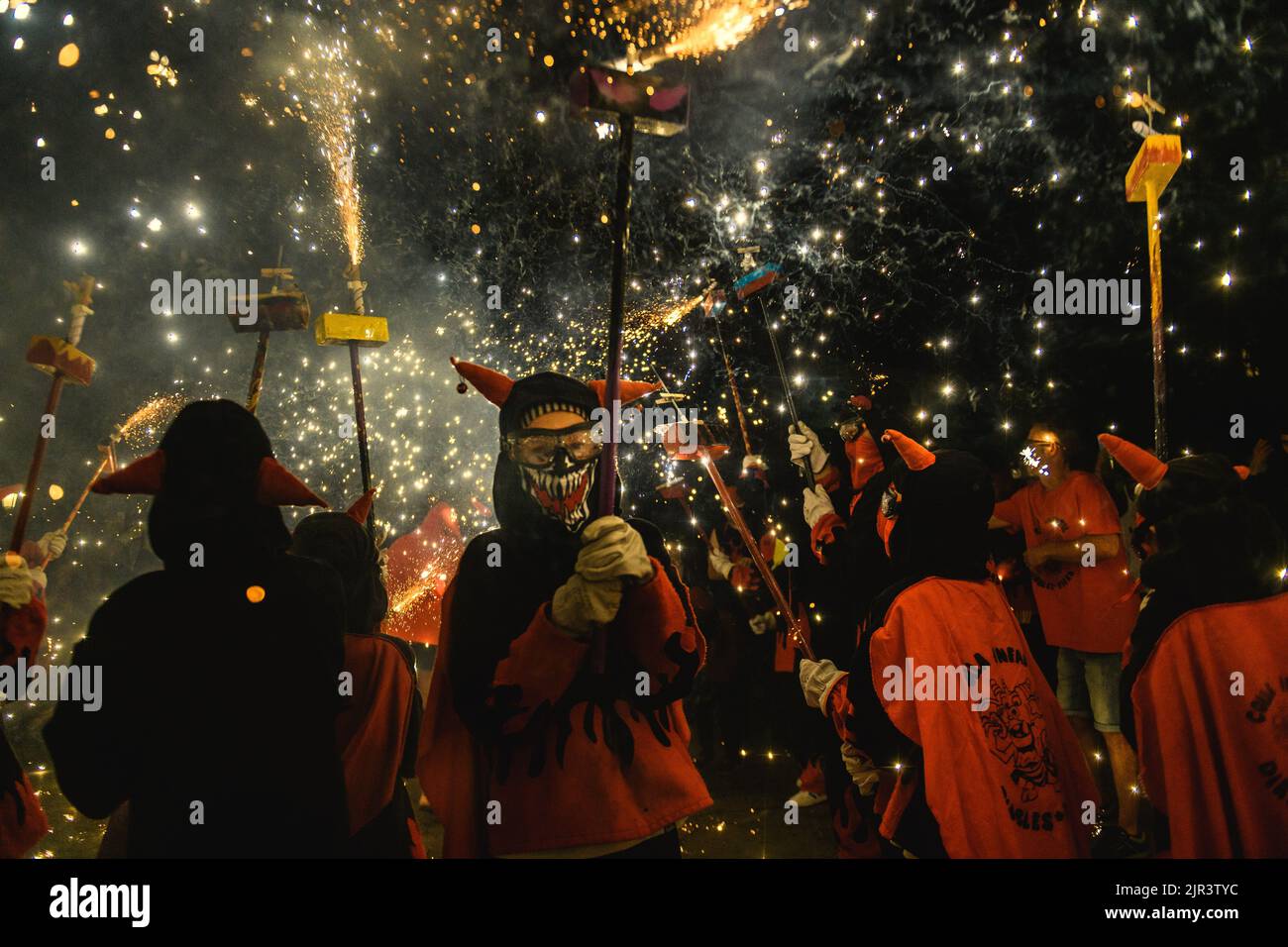 Barcelona, Spain. 21st Aug, 2022. Little devils set off their fireworks ...