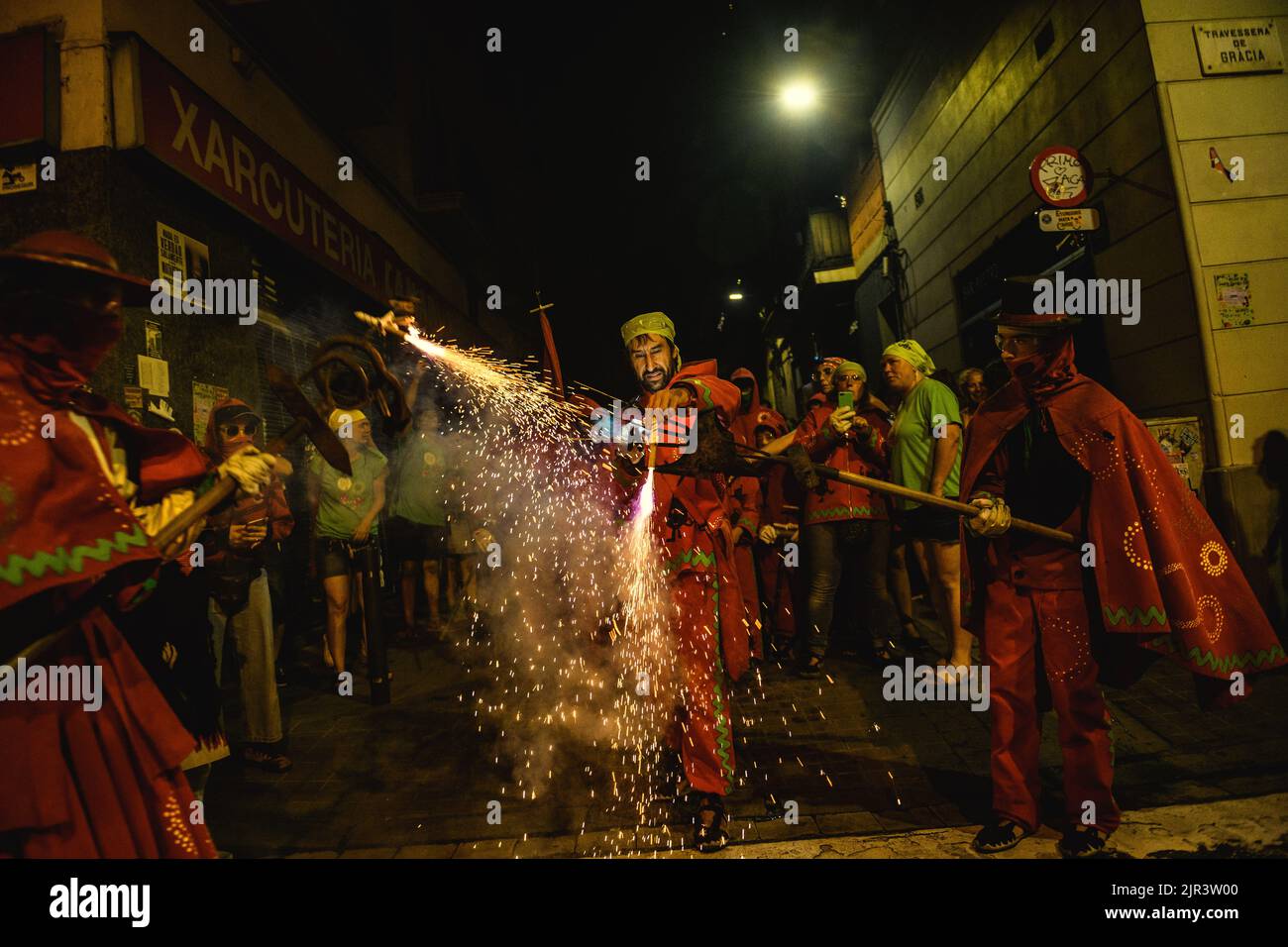 Barcelona, Spain. 21st Aug, 2022. Little devils set off their fireworks ...