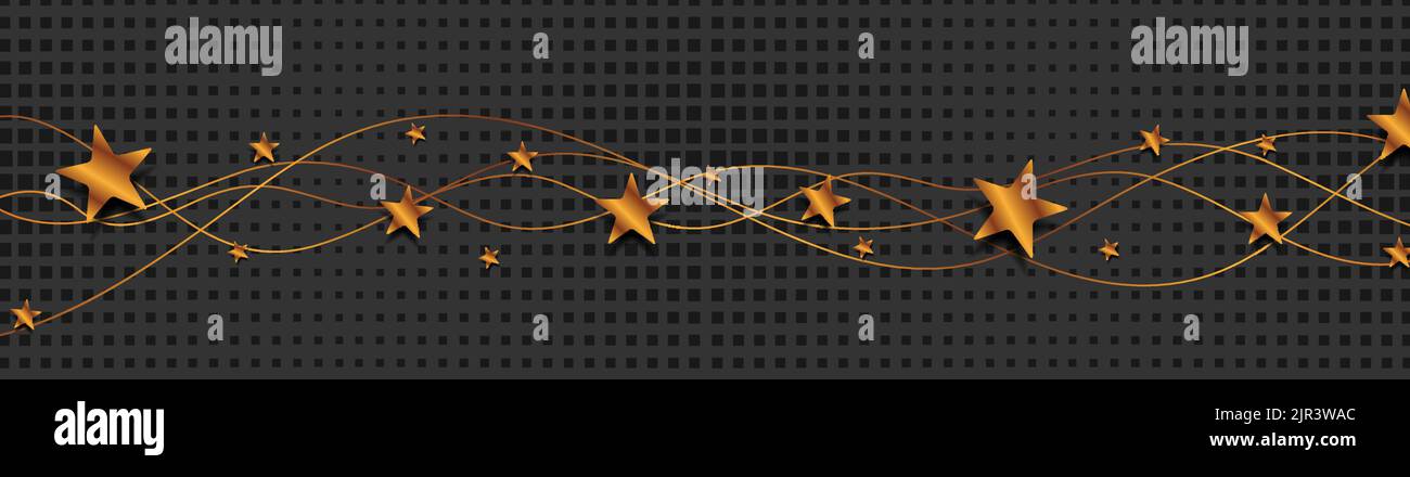 Bronze wavy lines and stars on black background. Abstract vector banner ...