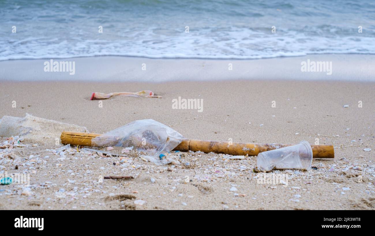 plastic waste on the beach in Thailand Stock Photo - Alamy