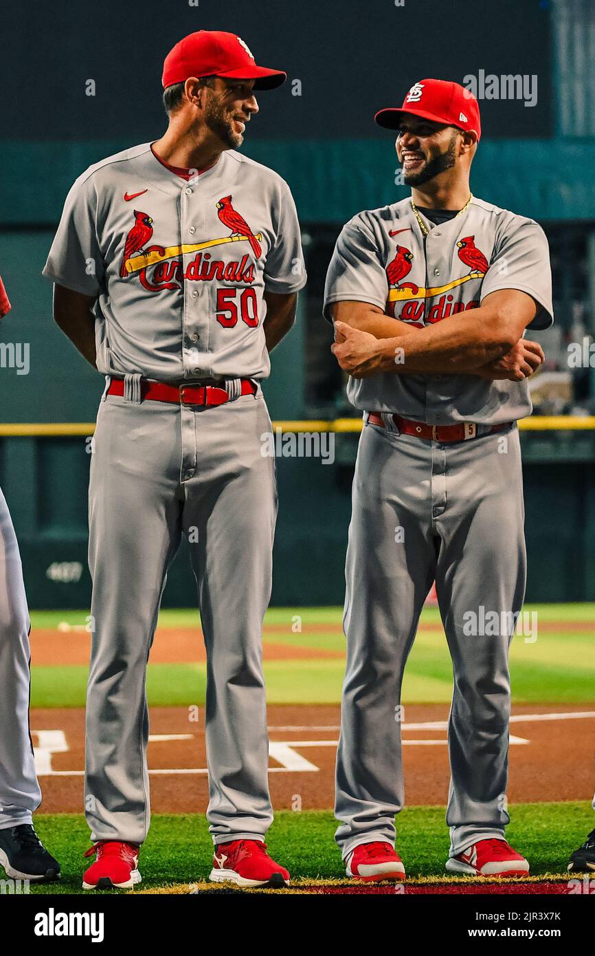 St. Louis Cardinals veterans Albert Pujols (5) and Adam Wainwright (50 ...