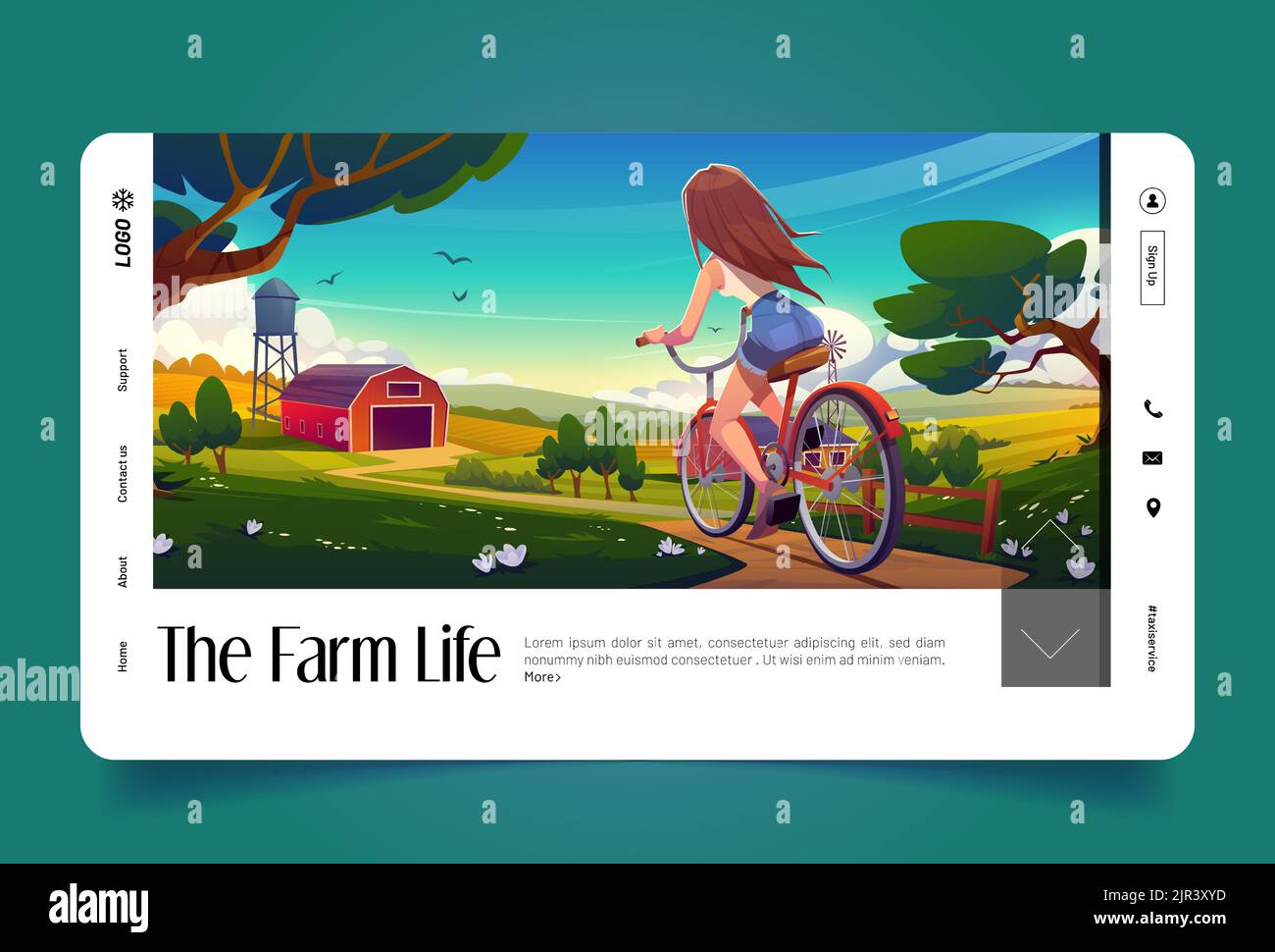 Farm life landing page horizontal template. Cartoon vector illustration ...