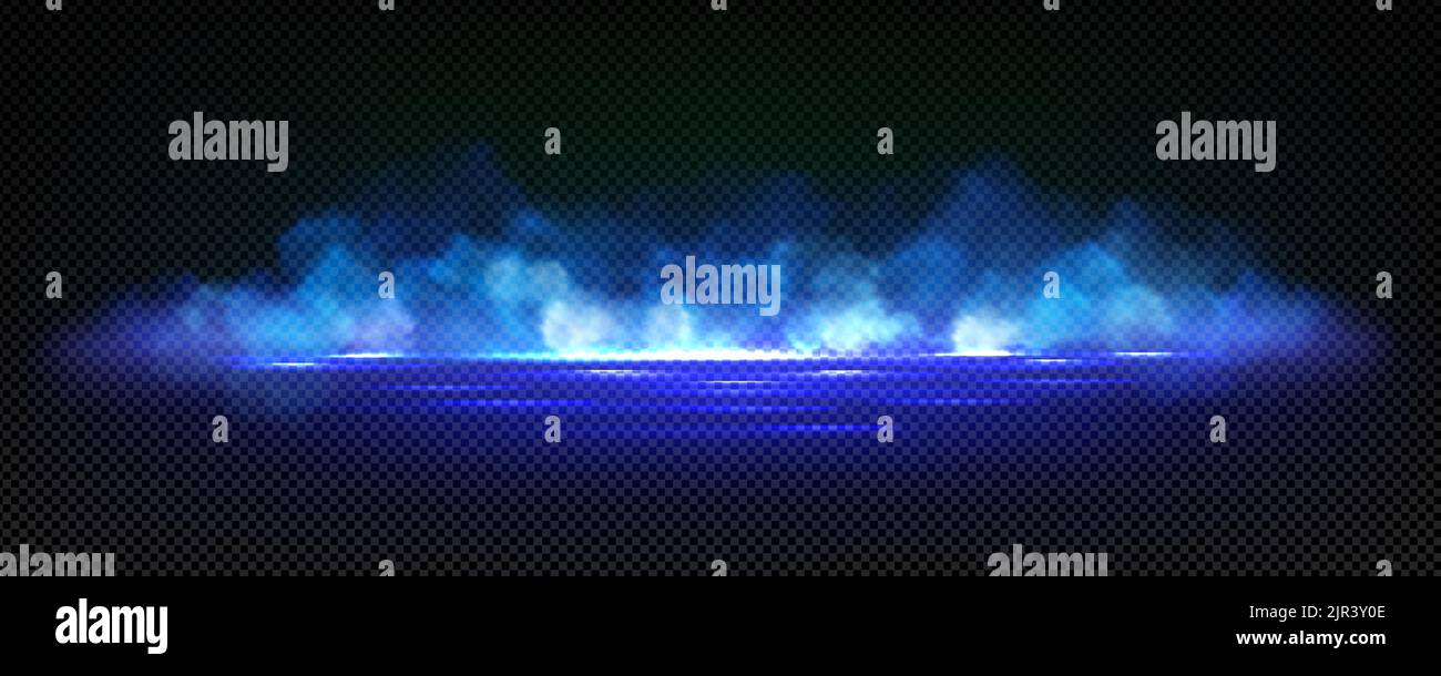 Smoke, magic haze clouds, blue glowing steam in nightclub perspective ...