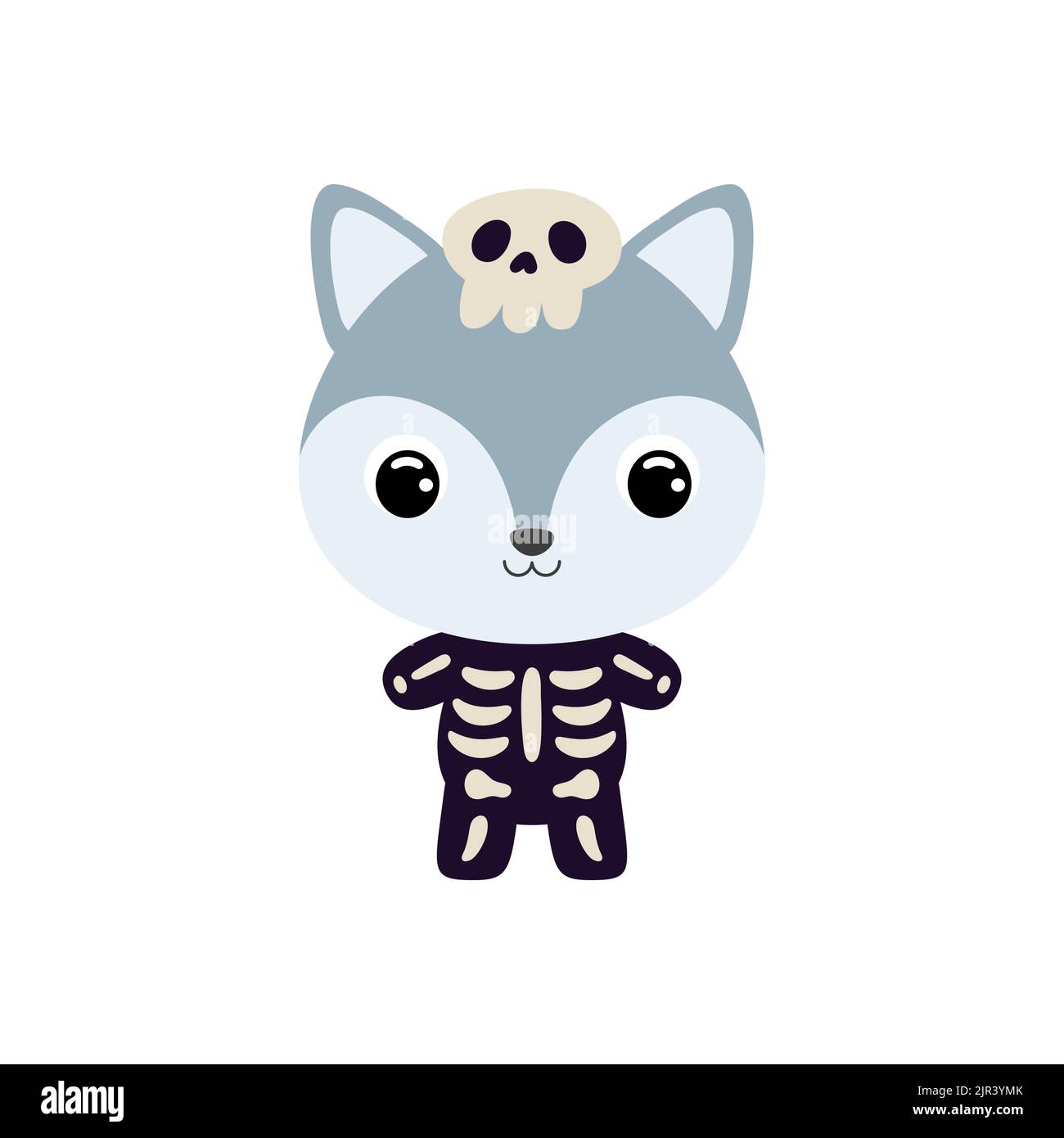 Cute little Halloween wolf in a skeleton costume. Cartoon animal ...