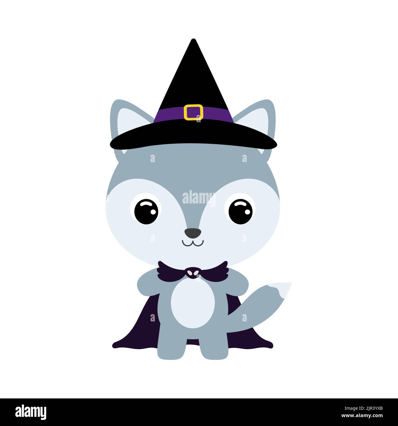 Cute little Halloween wolf in a wizard costume. Cartoon animal ...