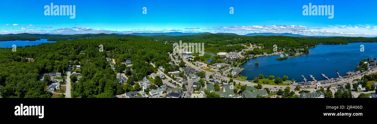Aerial panorama of Meredith, Belknap County, New Hampshire and Lake ...