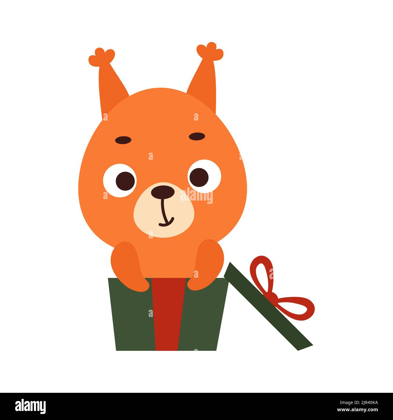 Cute little squirrel sitting in gift box. Cartoon animal character for ...