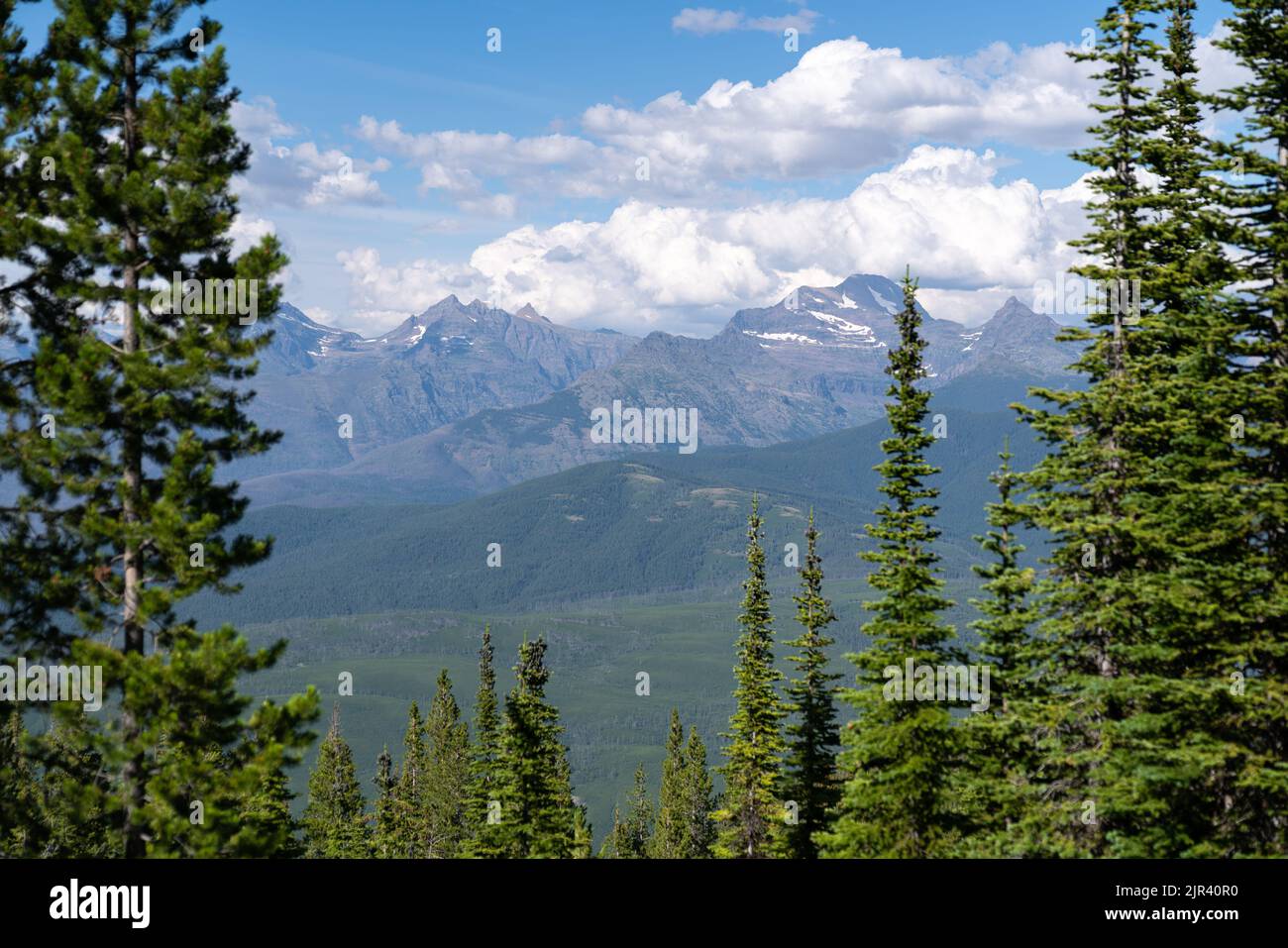 A mountain range outside of Glacier National Park, Montana with green ...