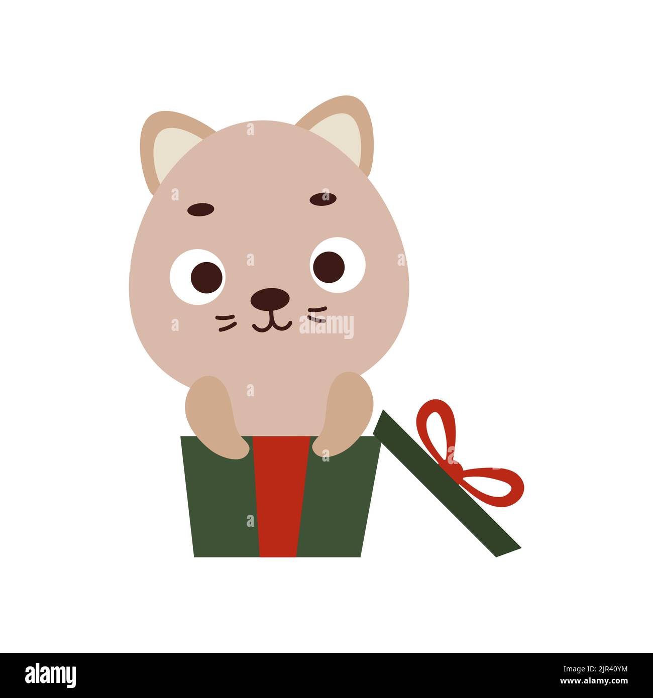 Cute little cat sitting in gift box. Cartoon animal character for kids ...