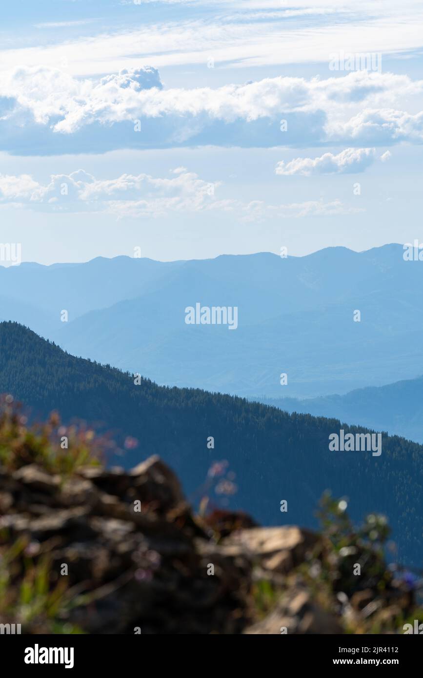 Beautiful mountain layer view from the top of Ousel Peak in Montana ...