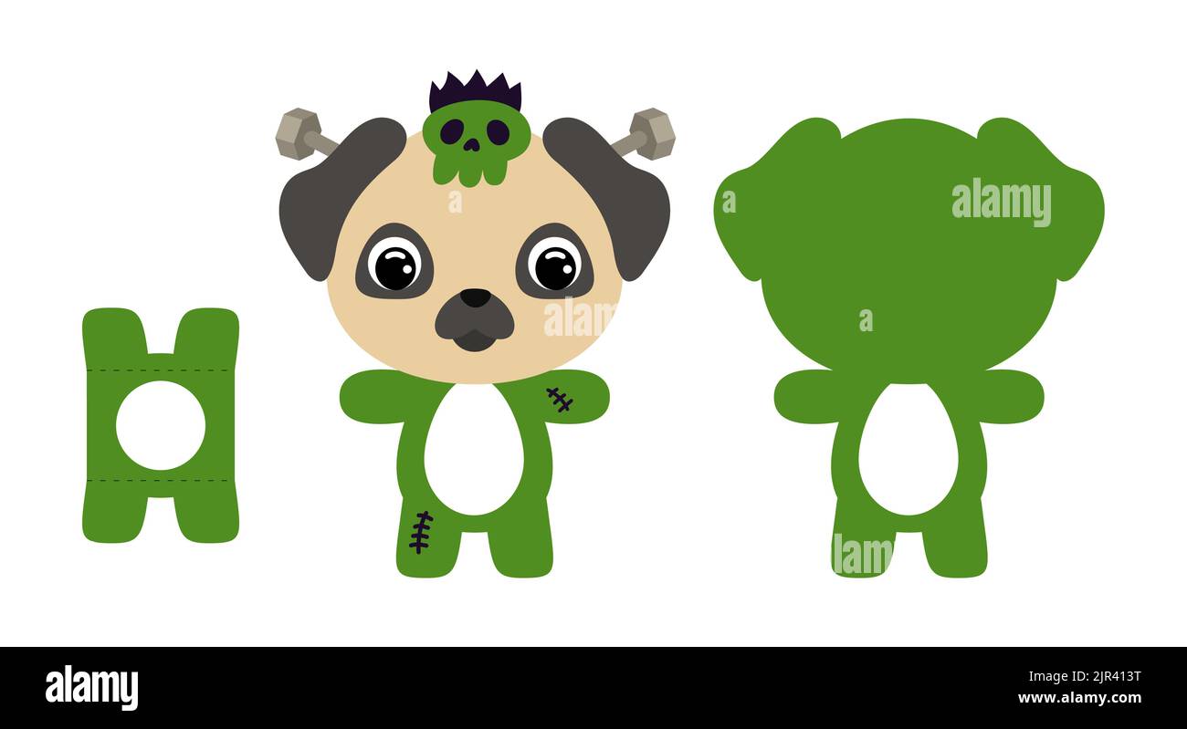 Cute die cut Halloween pug dog chocolate egg holder template. Cartoon ...