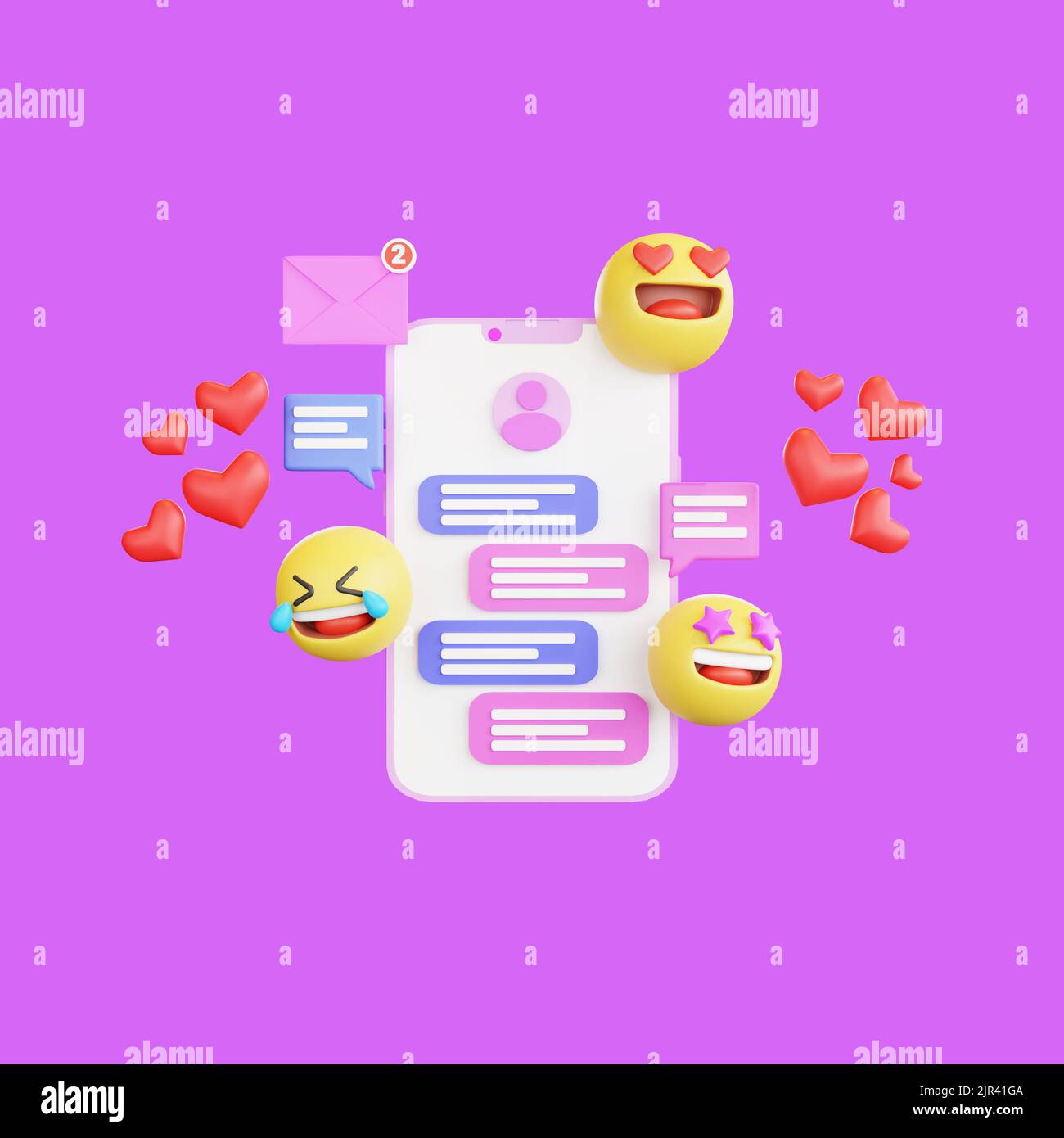 3d rendering online chat expression, communication couple in love Stock ...