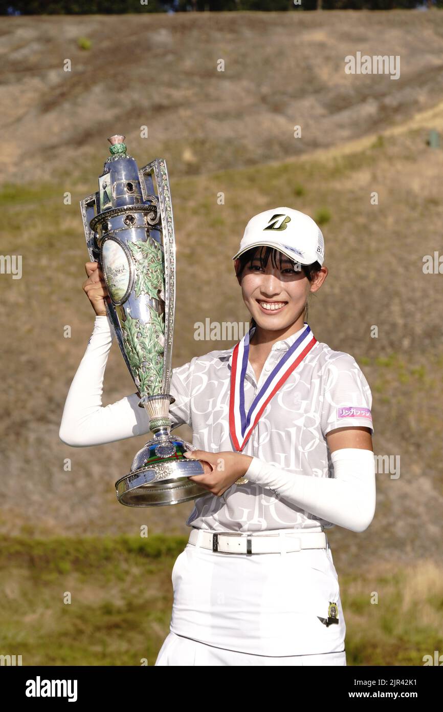 Japan's Saki Baba celebrates with the trophy after winning the U.S ...