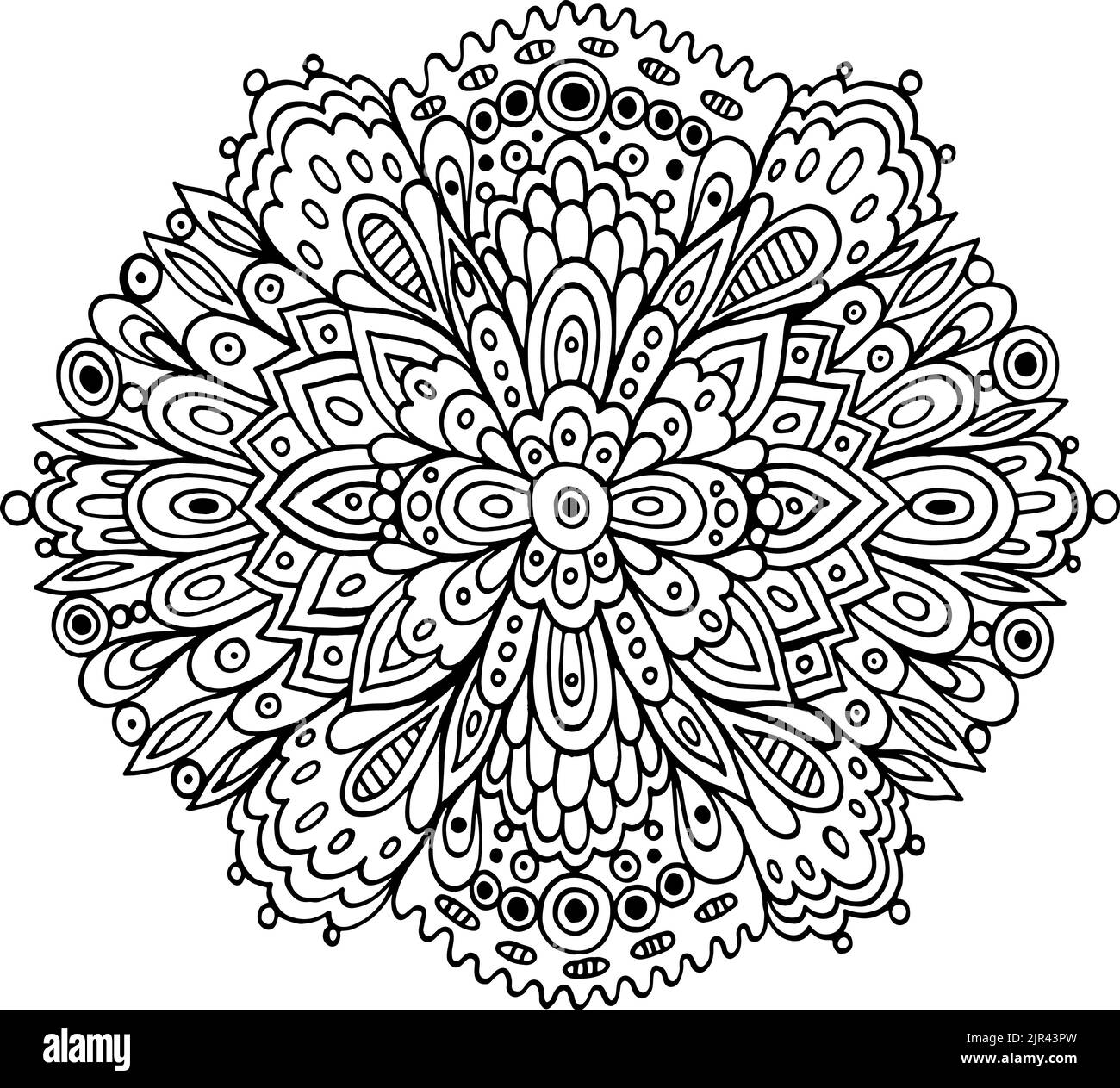 Floral mandala with flowers and leaves. Doodle fantasy coloring page ...