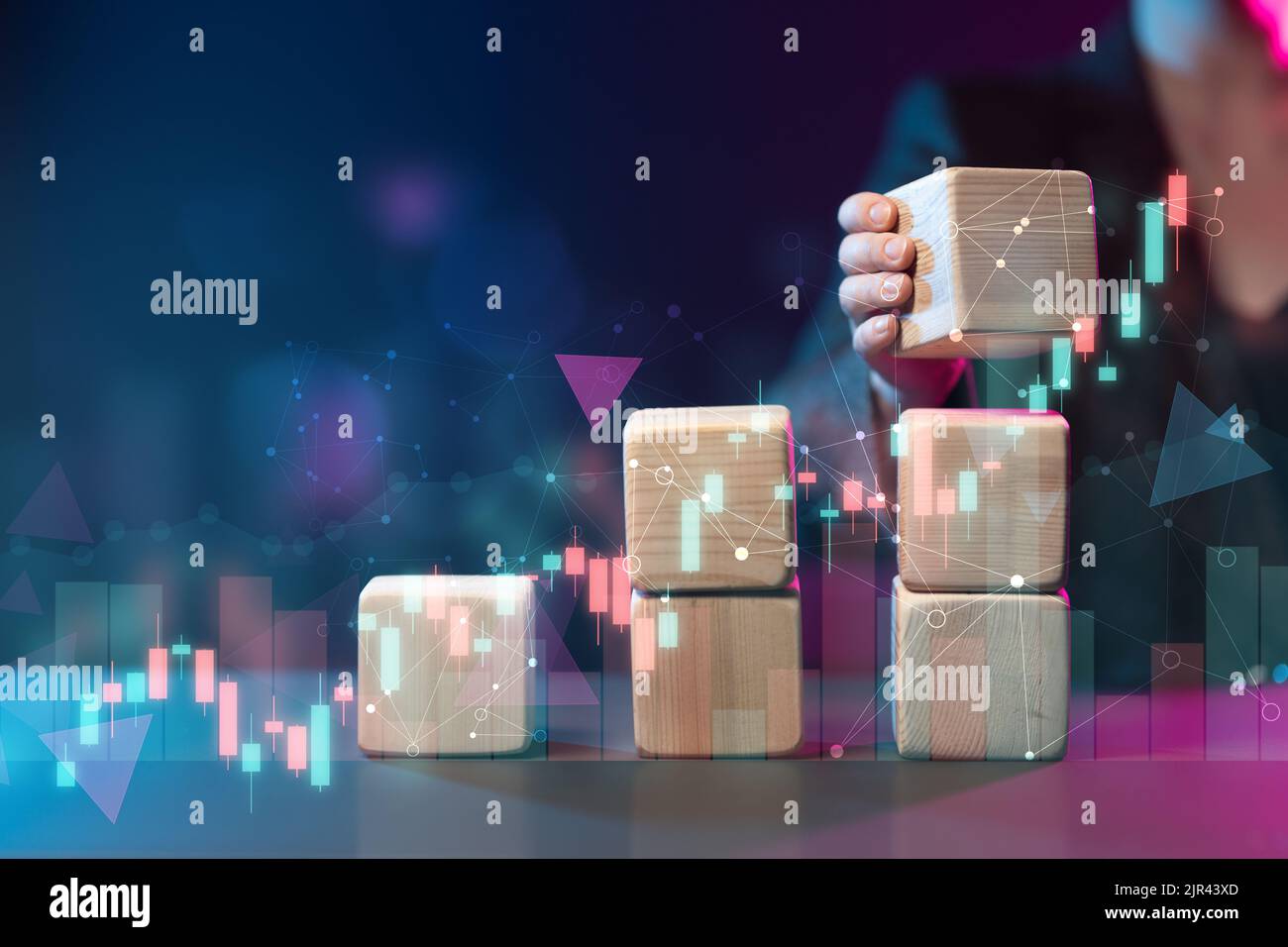 Office woman with blocks. Stock market changes, business chart Stock ...