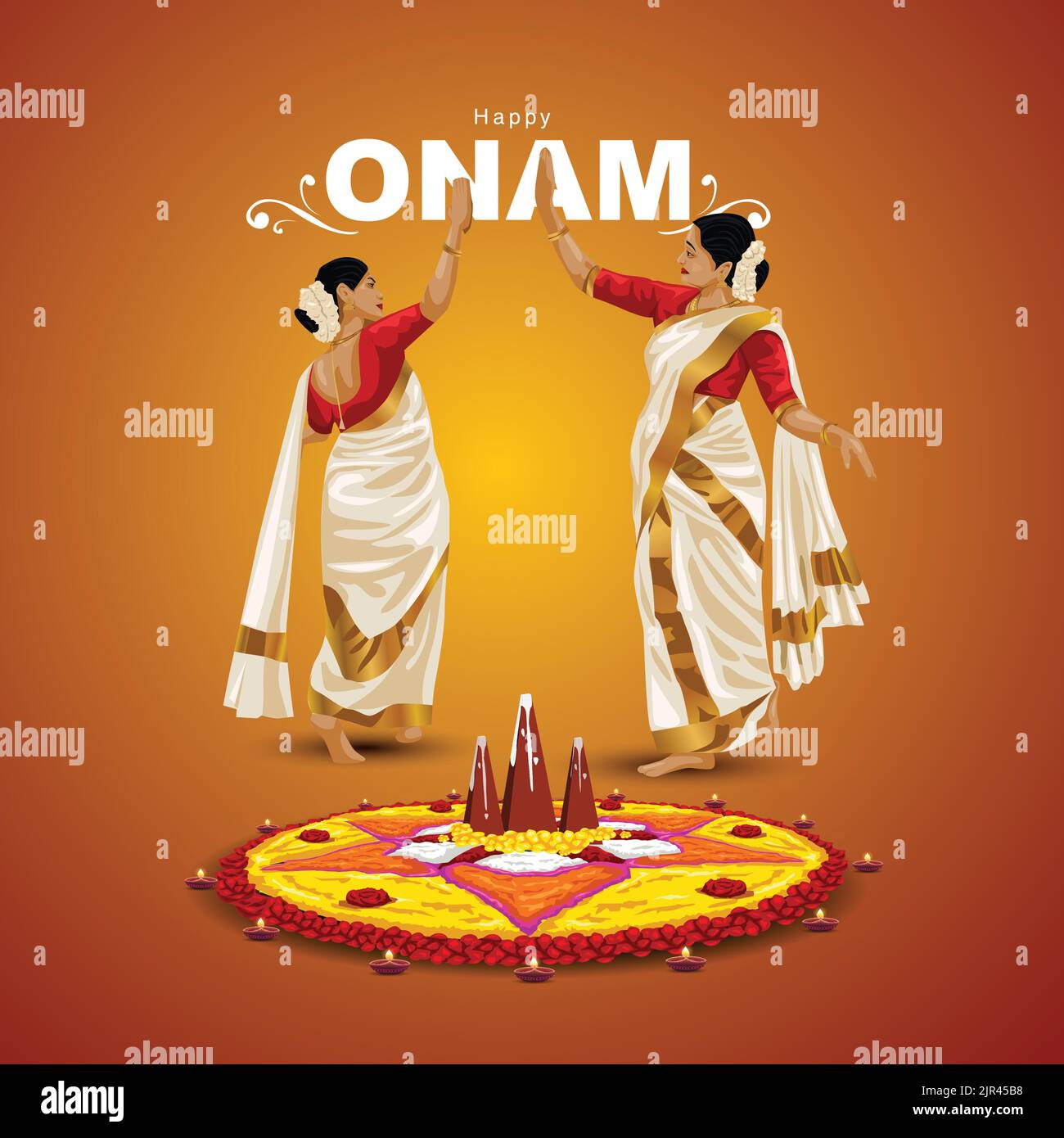 happy onam thiruvathira, a traditional dance from Kerala. vector illustration Stock Vector Image ...