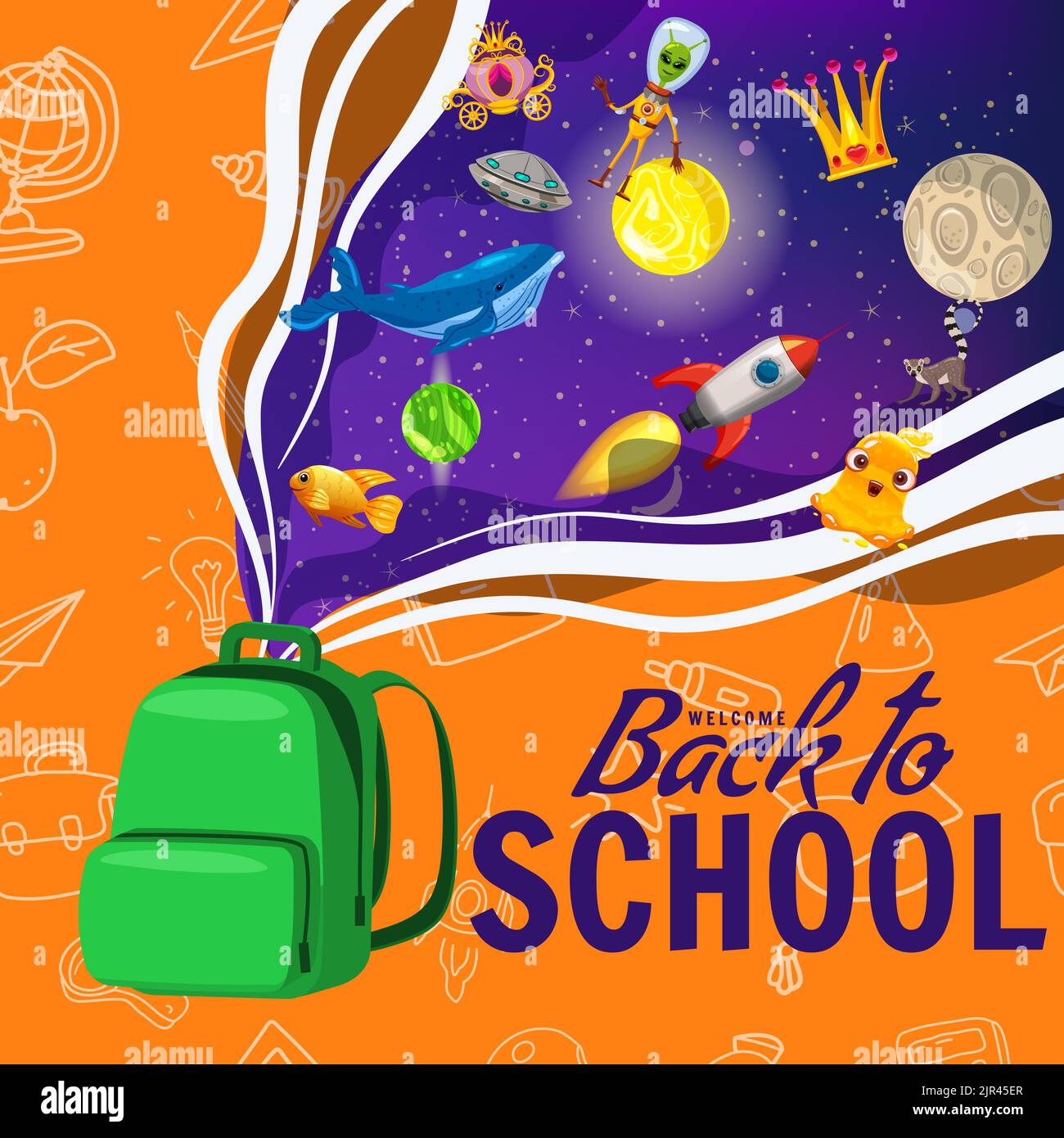 Back to school poster backpack, space imagination, creative concept ...