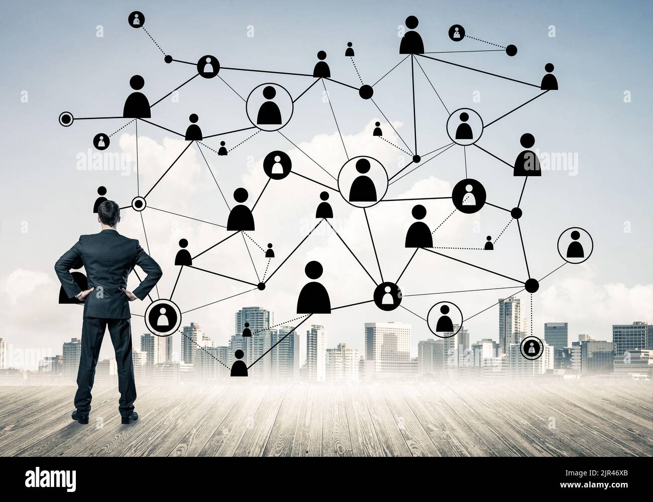 Social connection concept drawn on screen as symbol for teamwork and ...