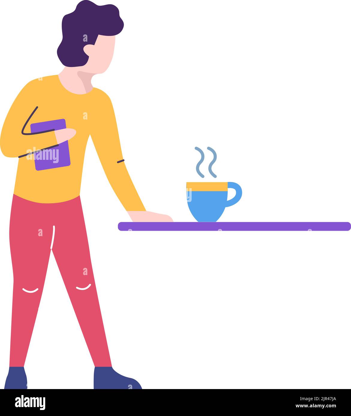 Man having coffee break vector icon. Male office worker enjoy lunch ...
