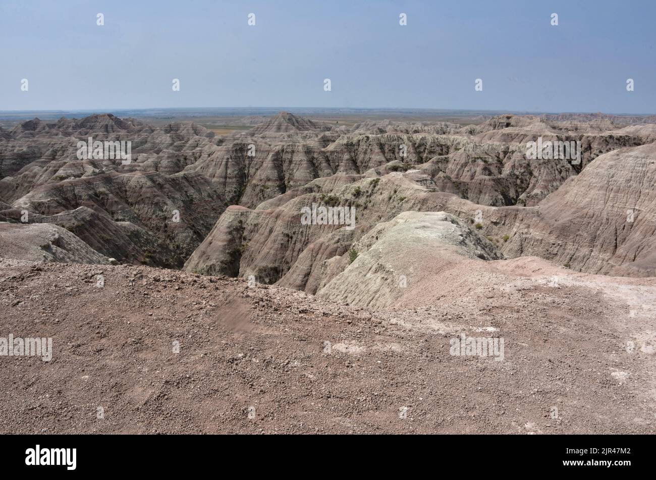 View of the rural sandstone mounds in the badlands in South Dakota ...