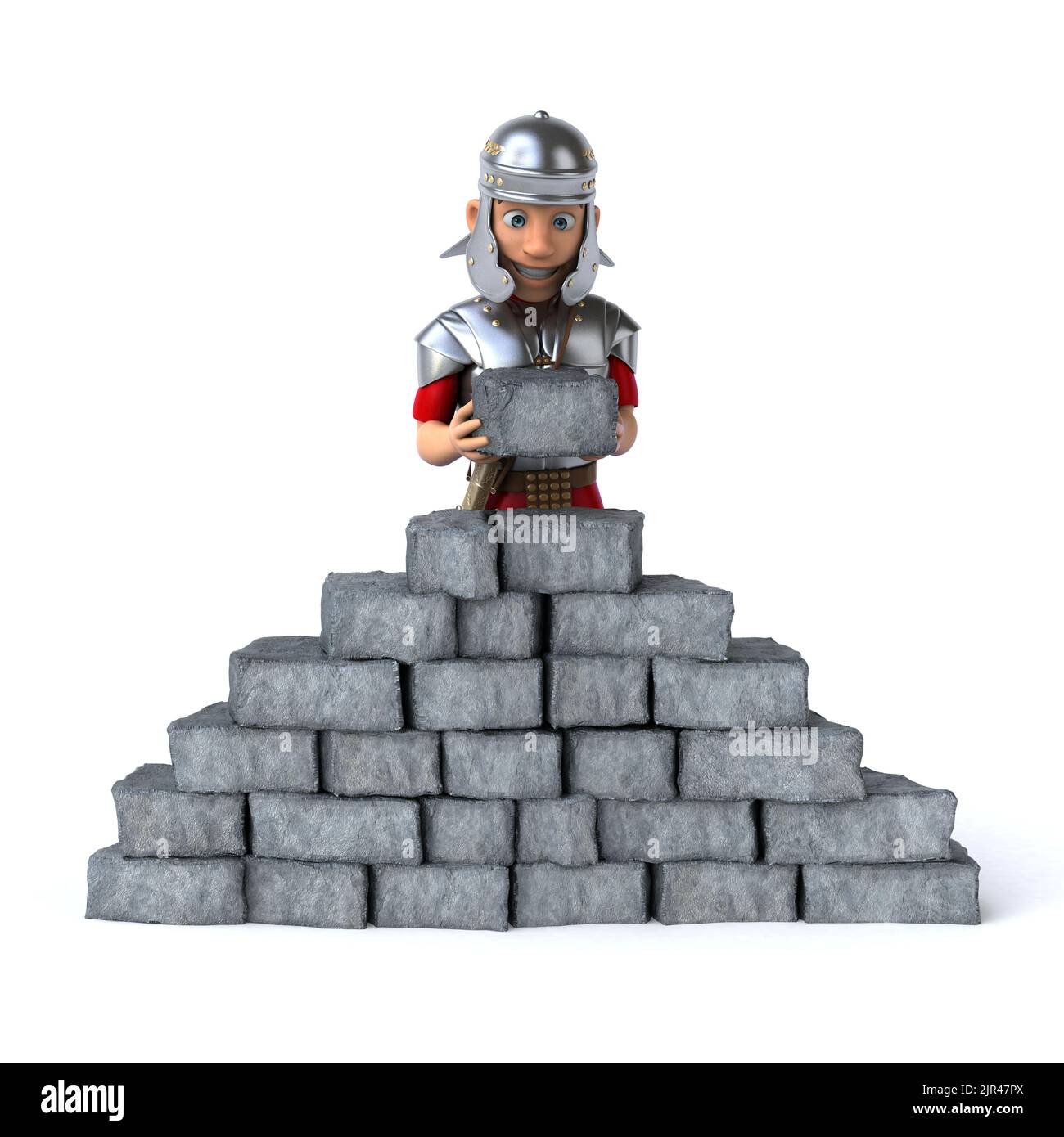 Fun 3D cartoon roman soldier building a wall Stock Photo - Alamy