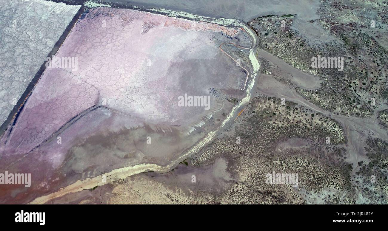XILINGOL LEAGUE, CHINA - JULY 28, 2022 - A dry salt lake is seen along ...