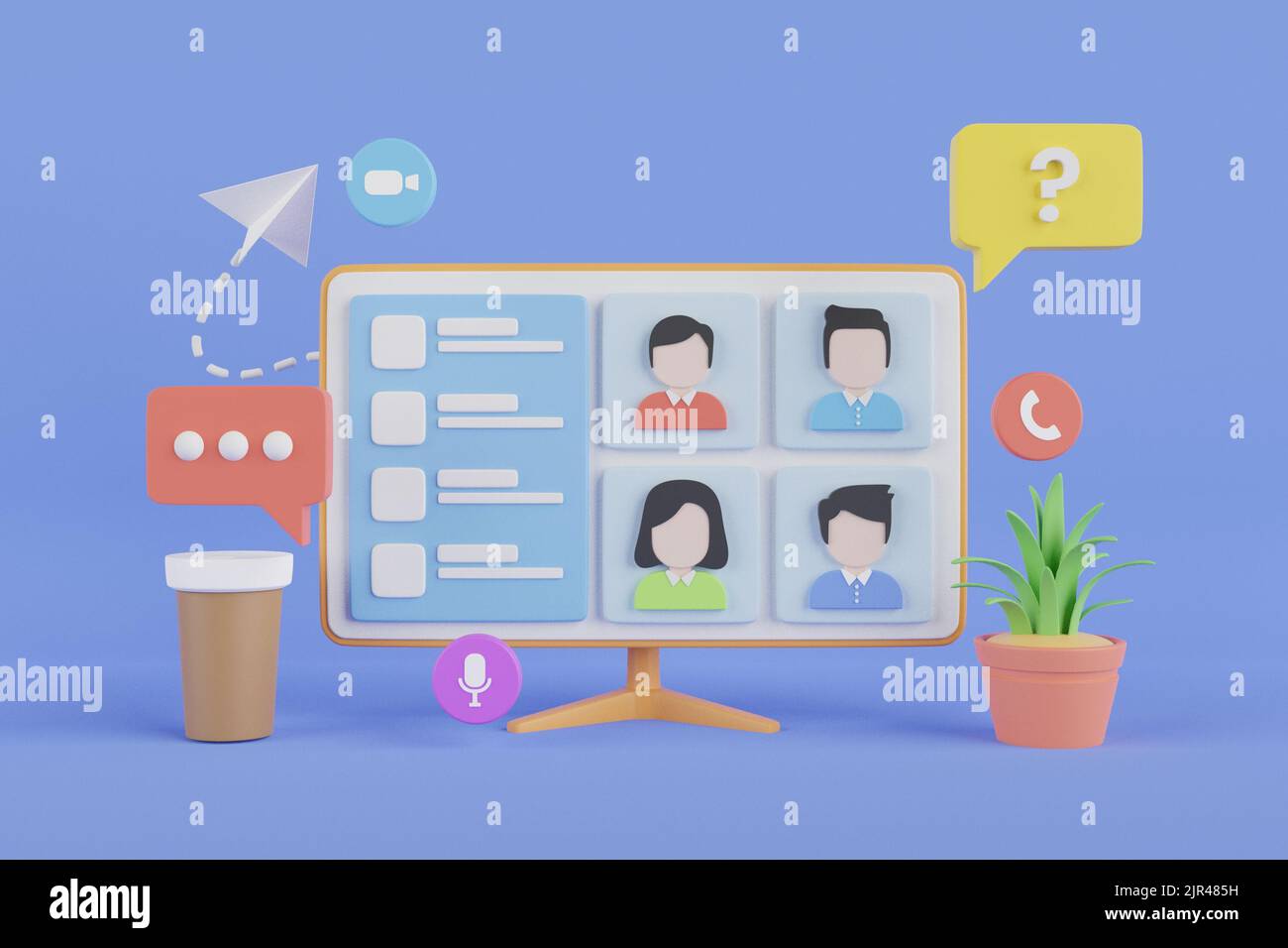 3D illustration of Online Meeting , home video call, online work ...