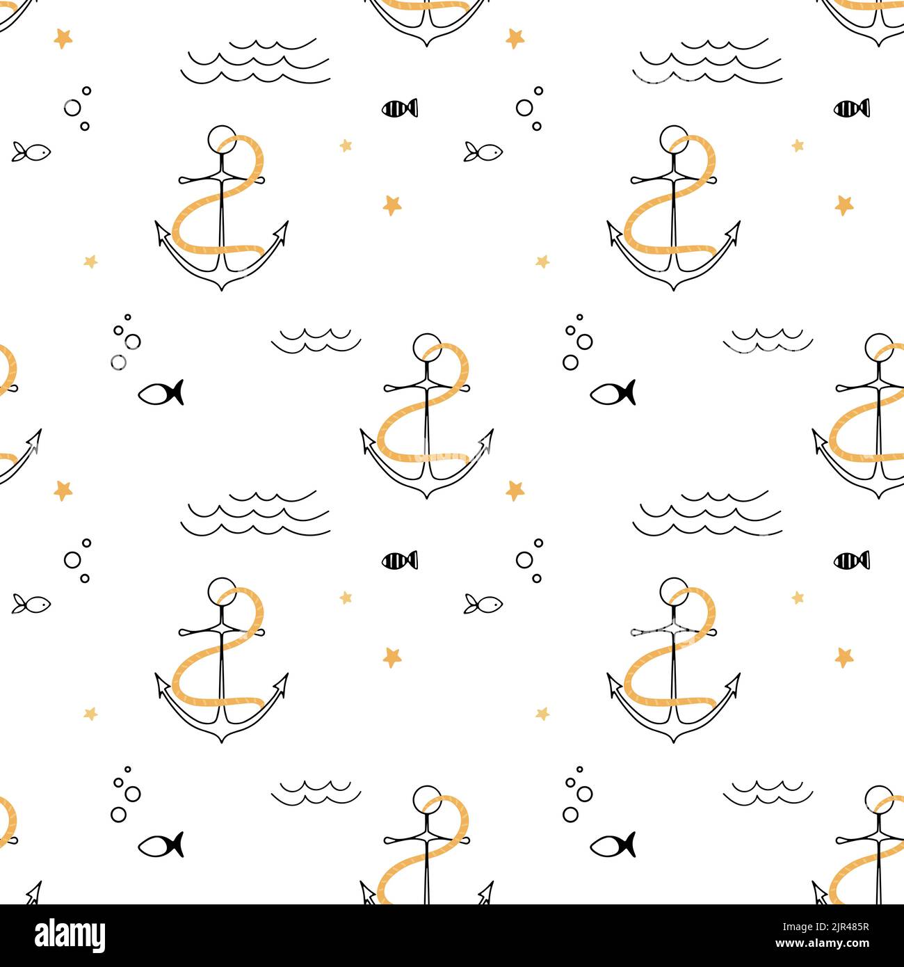 Cute seamless pattern nautical theme. Ocean and sea life background for ...