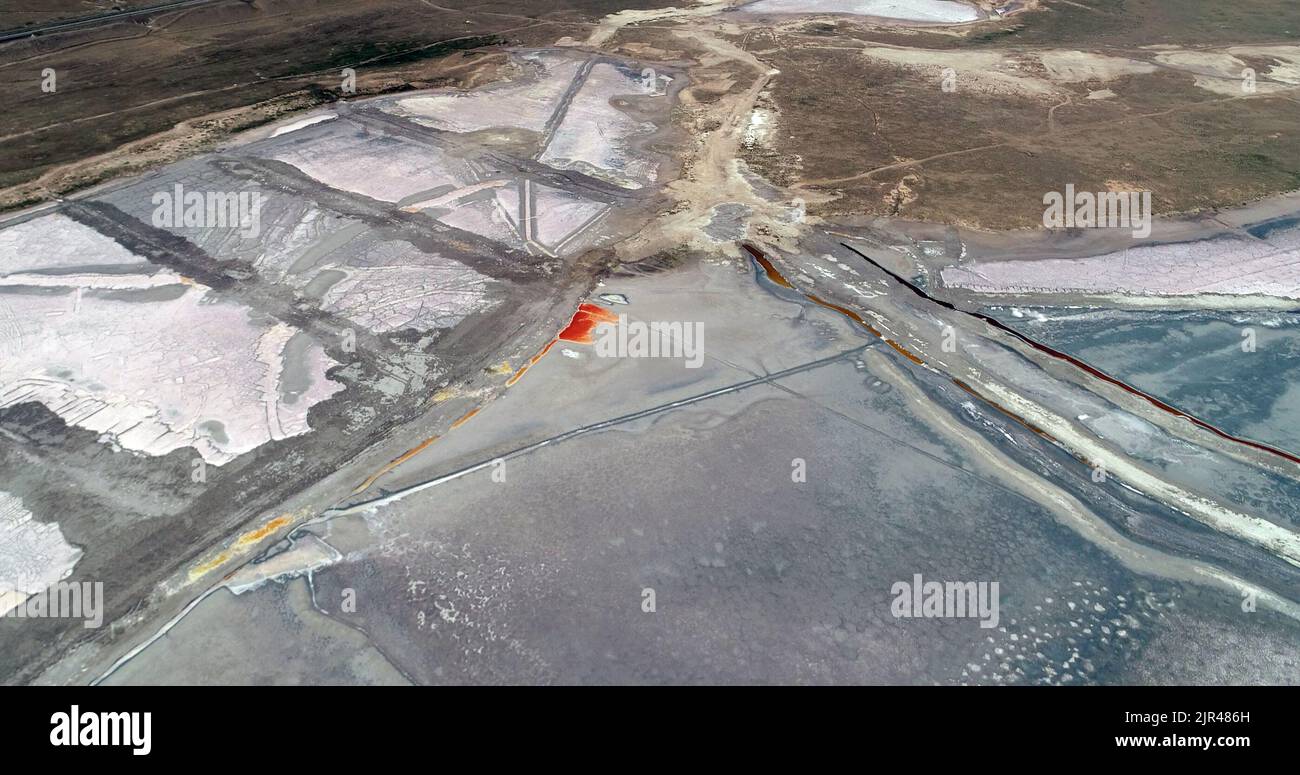 XILINGOL LEAGUE, CHINA - JULY 28, 2022 - A dry salt lake is seen along ...