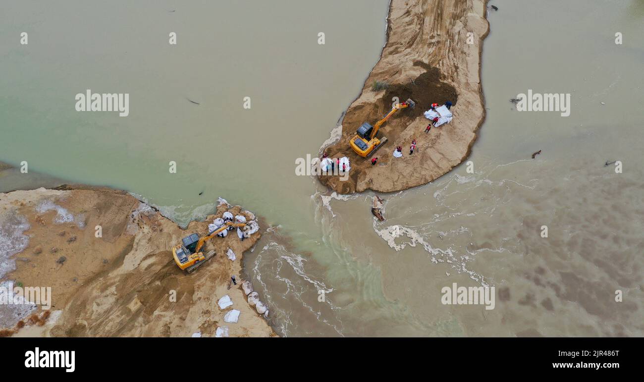 BAZHOU, CHINA - AUGUST 21, 2022 - A flood occurs 803 km from the middle ...