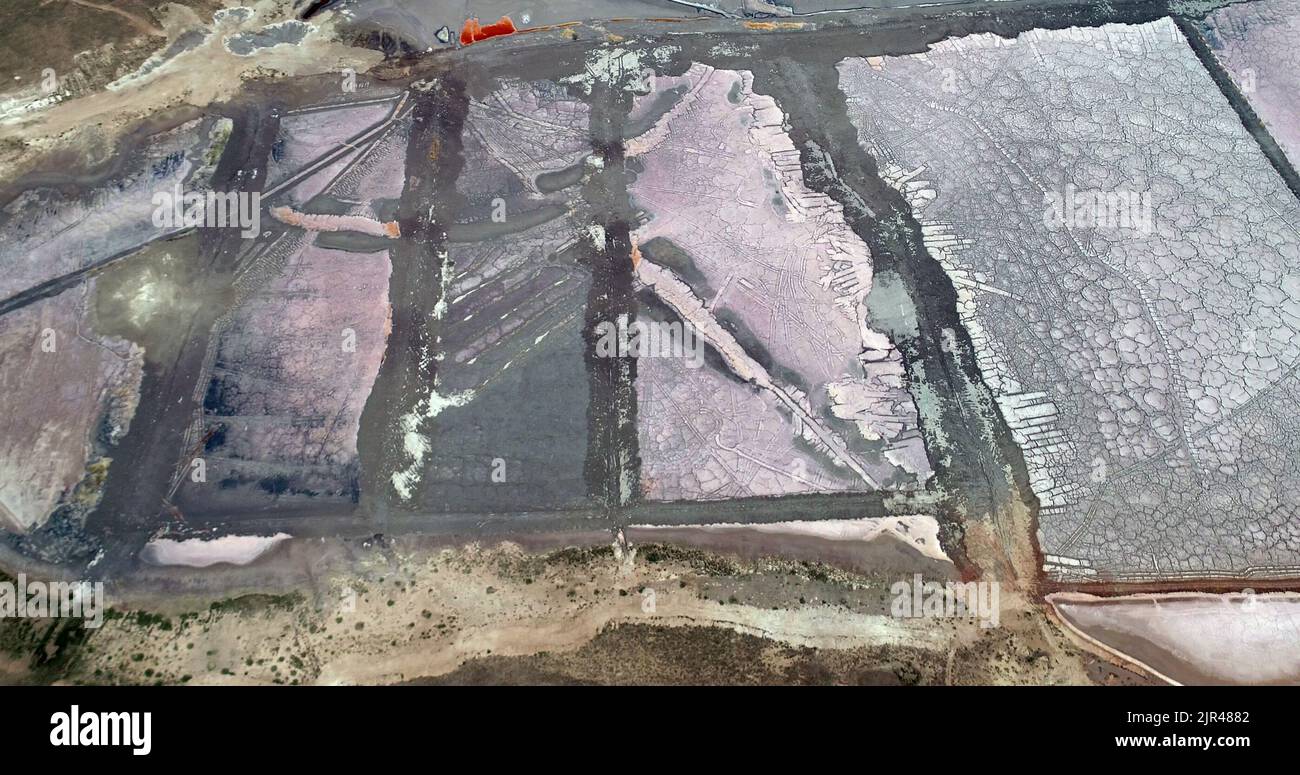 XILINGOL LEAGUE, CHINA - JULY 28, 2022 - A dry salt lake is seen along ...