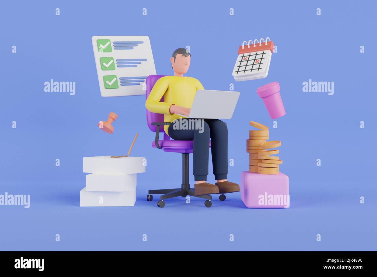 3D Deadline and multitask concept. Productive master, productivity and ...