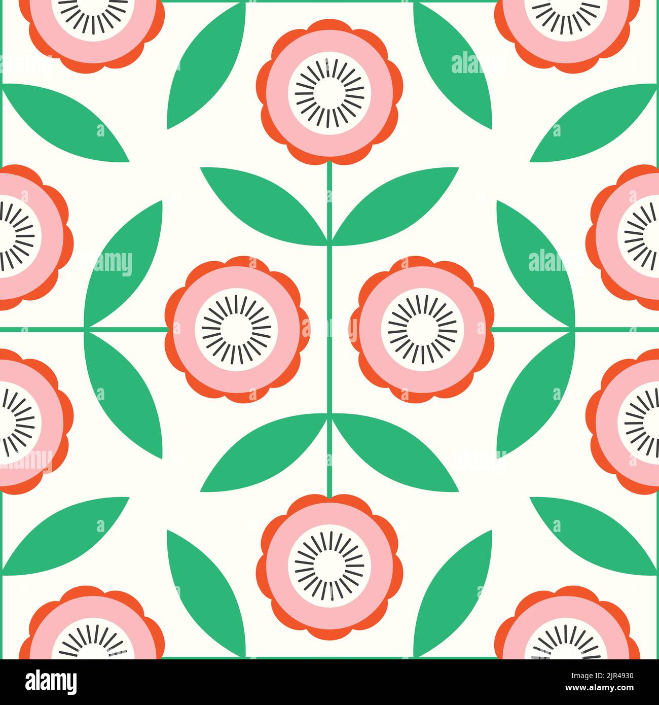 Floral vector pattern in pink and green, pretty tile effect seamless ...