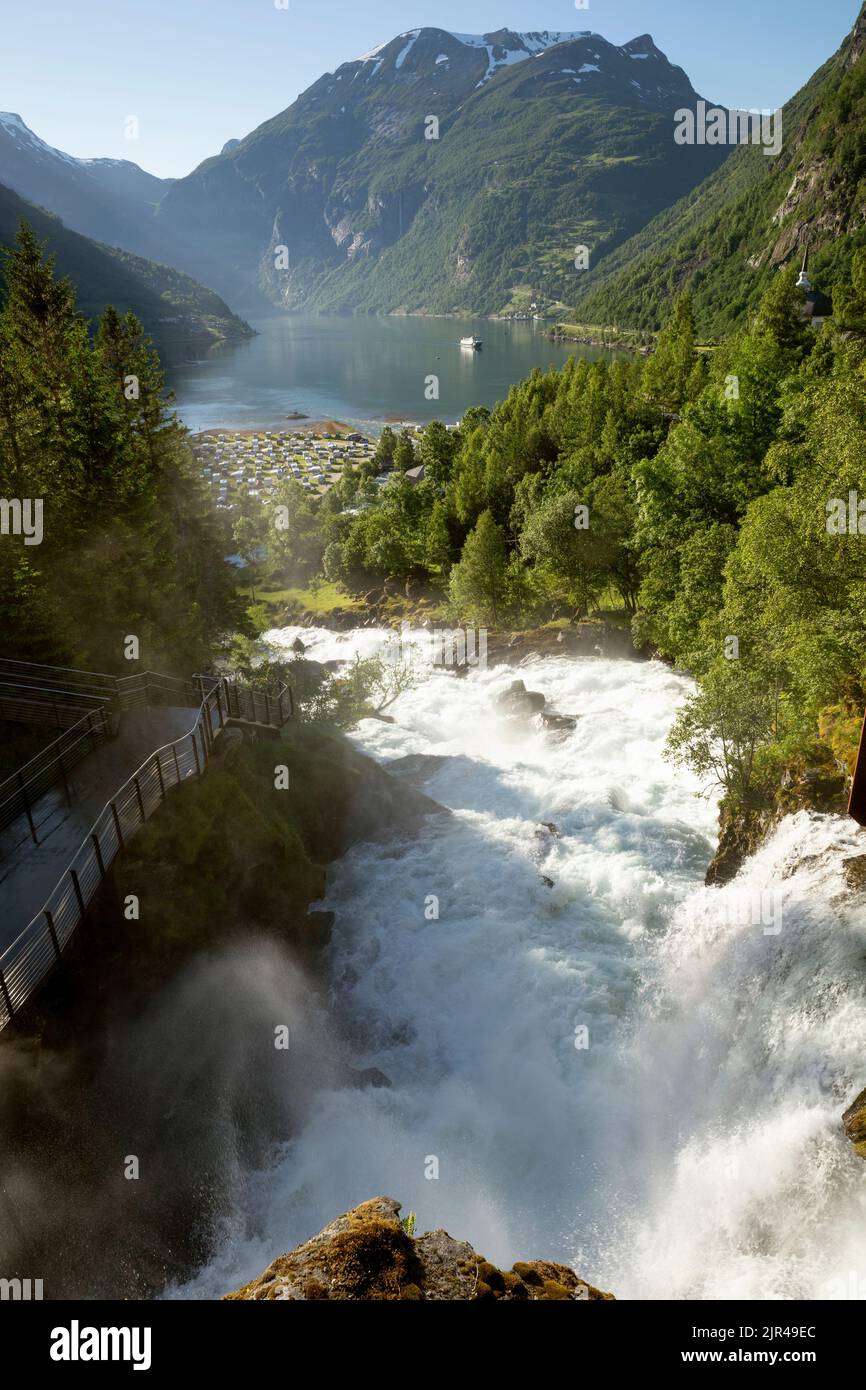 Waterfall in Geiranger fjord, Norway Stock Photo - Alamy
