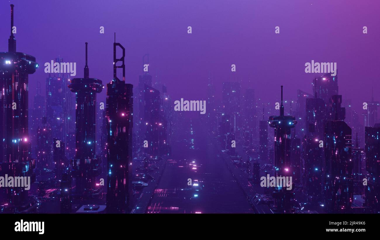 Metaverse VR Virtual Reality Panorama Night City Banner Background 3d ...