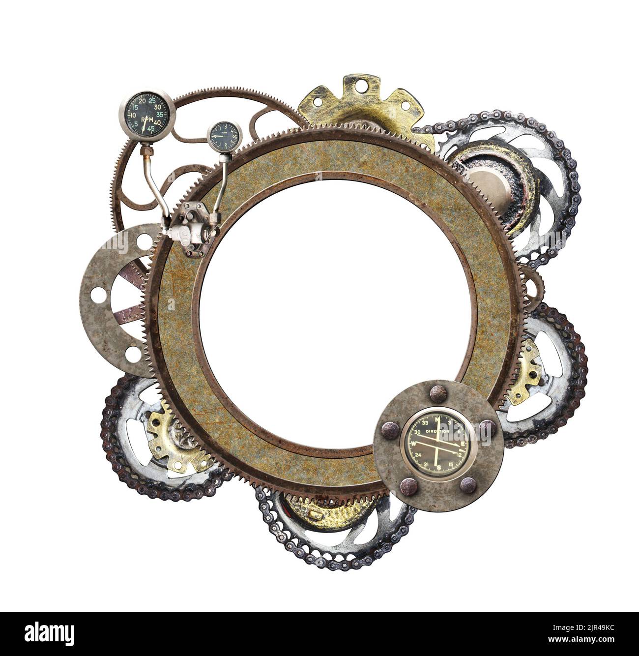 Metallic round frame with vintage machine gears and retro cogwheel ...