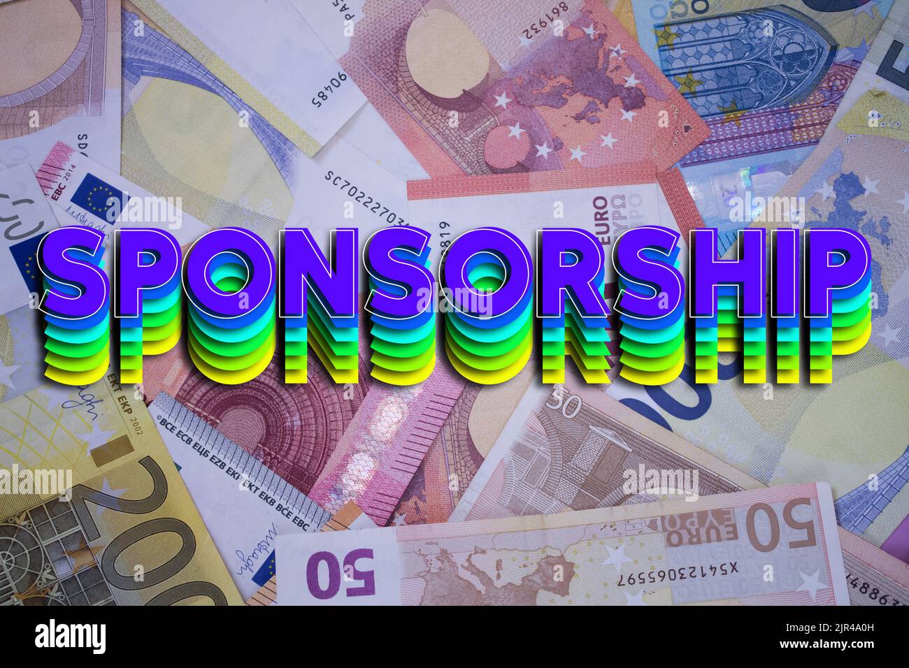 Sponsorship word with money. Paper currency background with different ...