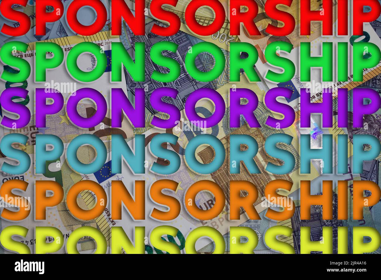 Sponsorship word with money. Paper currency background with different ...