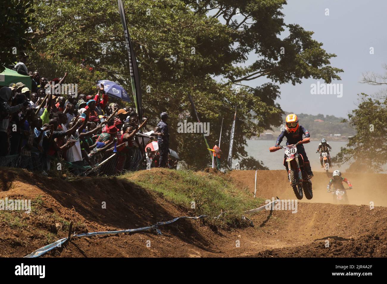 Entebbe, Uganda. 21st Aug, 2022. Gift Sebuguzi (front R) of Uganda is ...