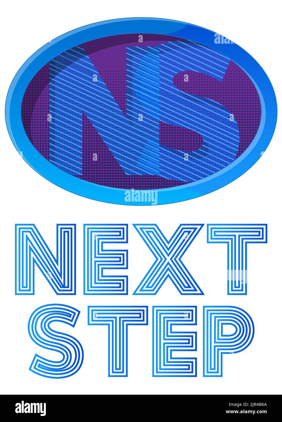 Superhero coat of arms showing Next Step icon. Colorful comic book ...