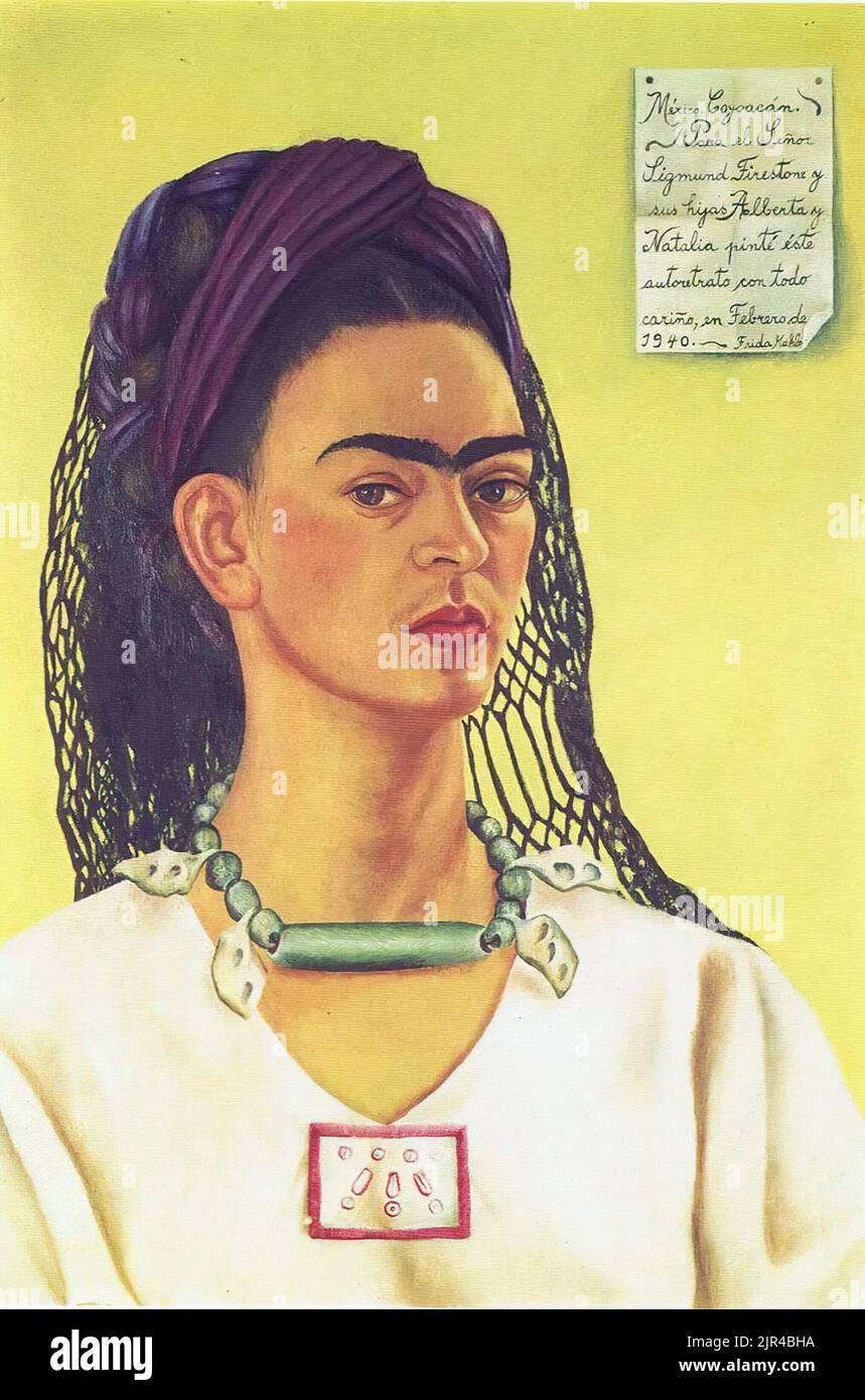 Frida Kahlo / 'Self Portrait Dedicated to Sigmund Firestone', 1940, Oil ...