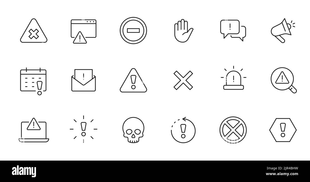 Alert, risk sign line icon set. Caution, warning, exclamation mark thin ...