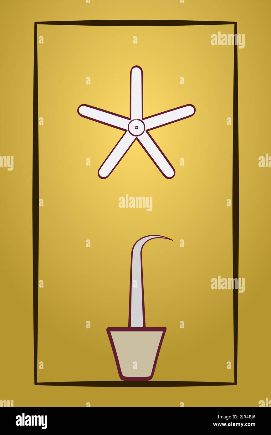 Seba star and incense burner, in a rectangle frame. A five pointed star ...