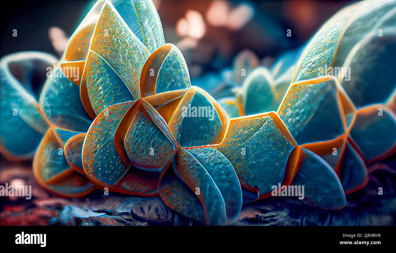 Colorful abstract fibonacci fractalized background inspired by biological microstructures. HD ...