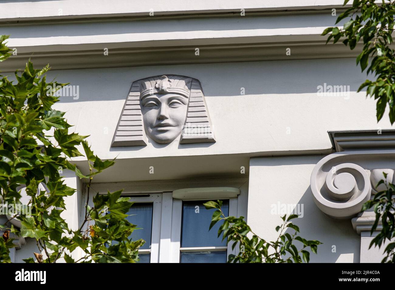 France. Paris (75) (10th district) Head of a sphinx on the facade of ...