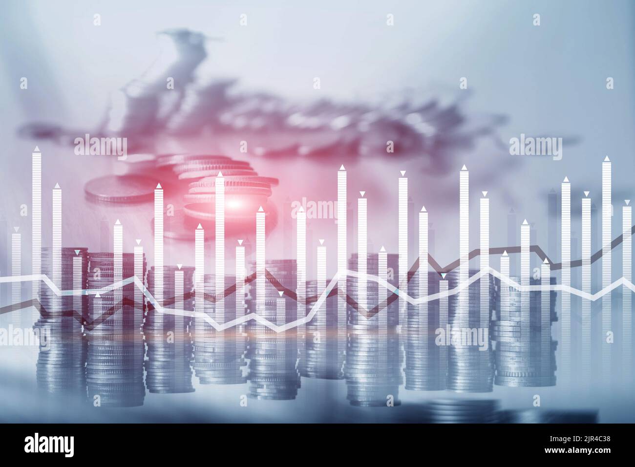 Bar graph on the background of a business center with a manager at the ...