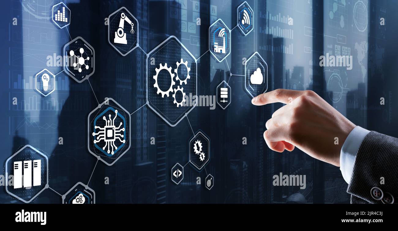 3D Virtual screen dashboard with project management with icons of ...