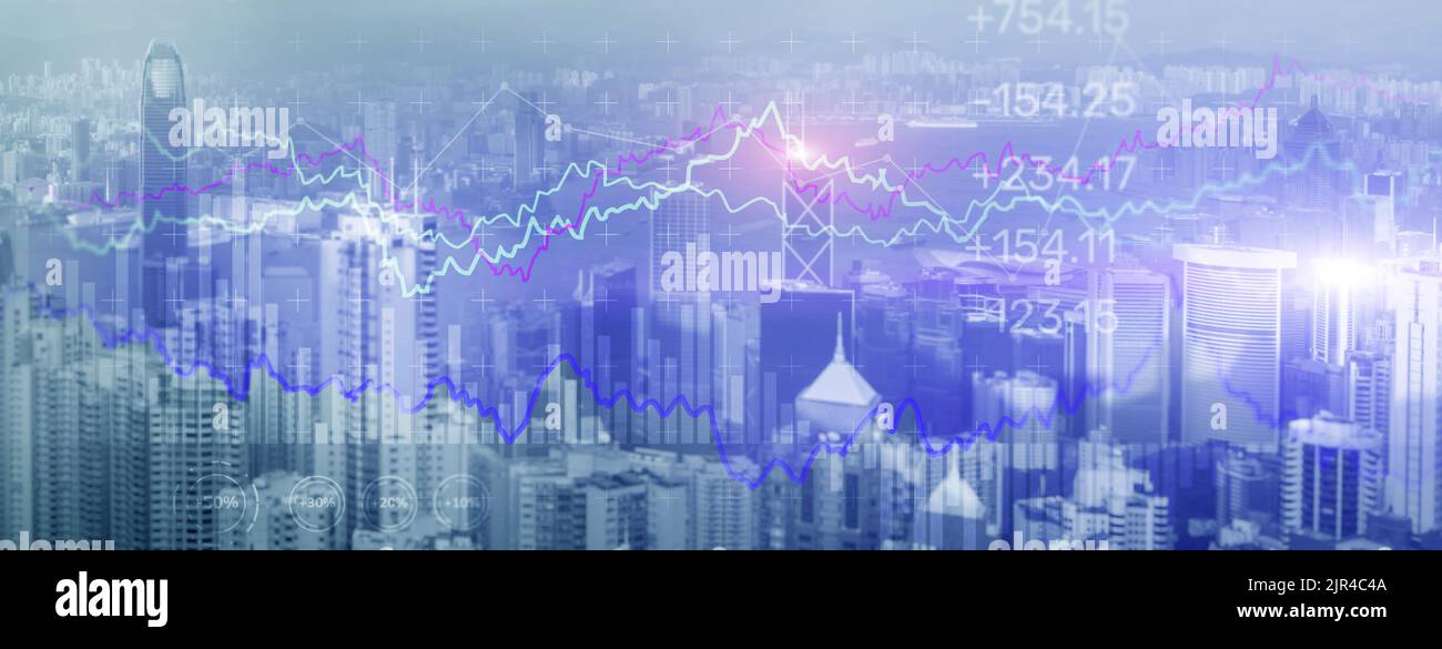 Double exposure Financial graphs and diagrams. Business, economics and ...