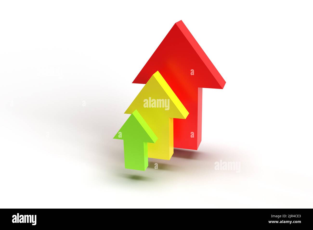 3d render. Red yellow and green up arrows on white background Stock ...
